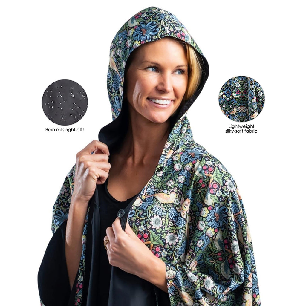 Black William Morris Strawberry Thief Womens Rain Cape – Speranza ...