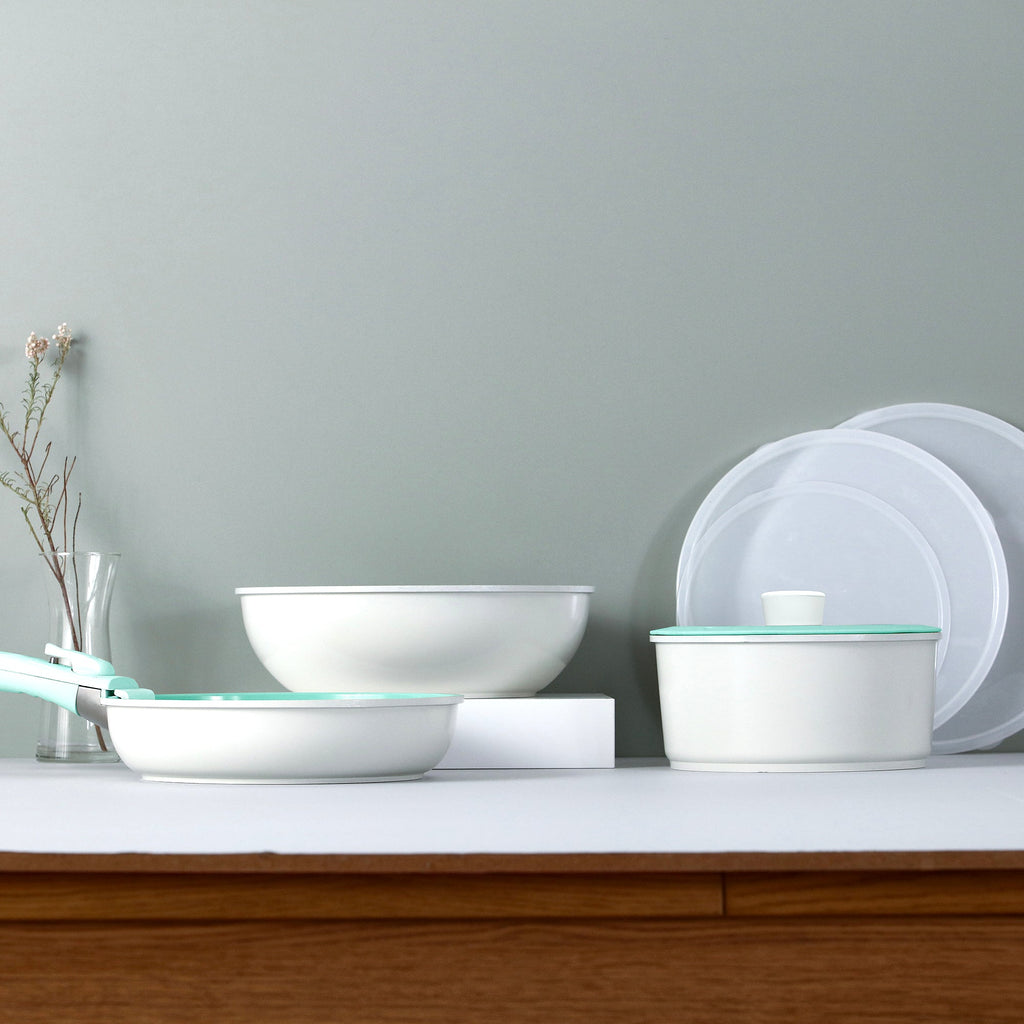 MIDAS Plus FIKA collection Blue 8pc set (Wok, Frypan and Pot w/ detach ...